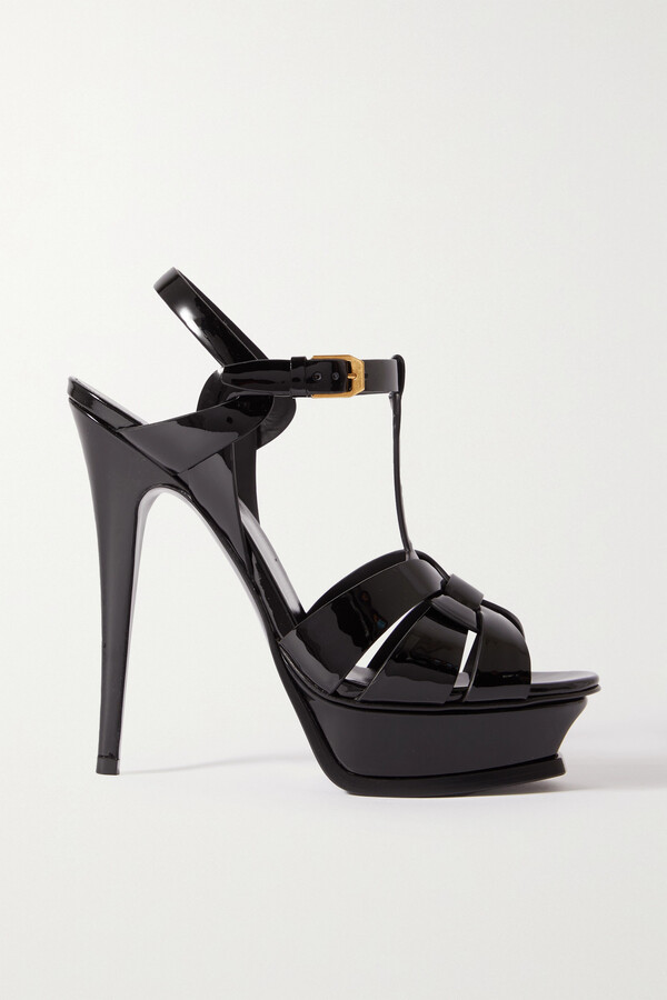 Saint Laurent Tribute Woven Patent-leather Platform Sandals - Black ...