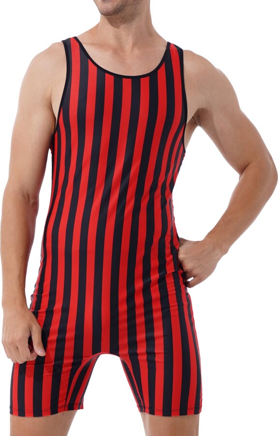 CHICTRY Mens Vertical Stripe One-Piece Wrestling Singlet Weight Lifting ...