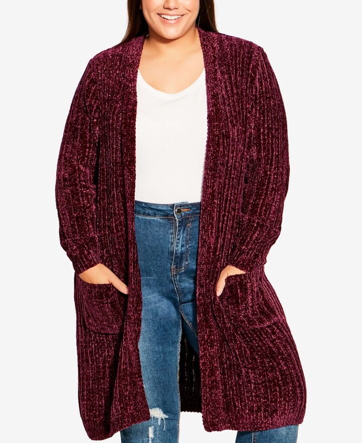 Avenue Plus Size Chenille Coatigan Sweater - ShopStyle