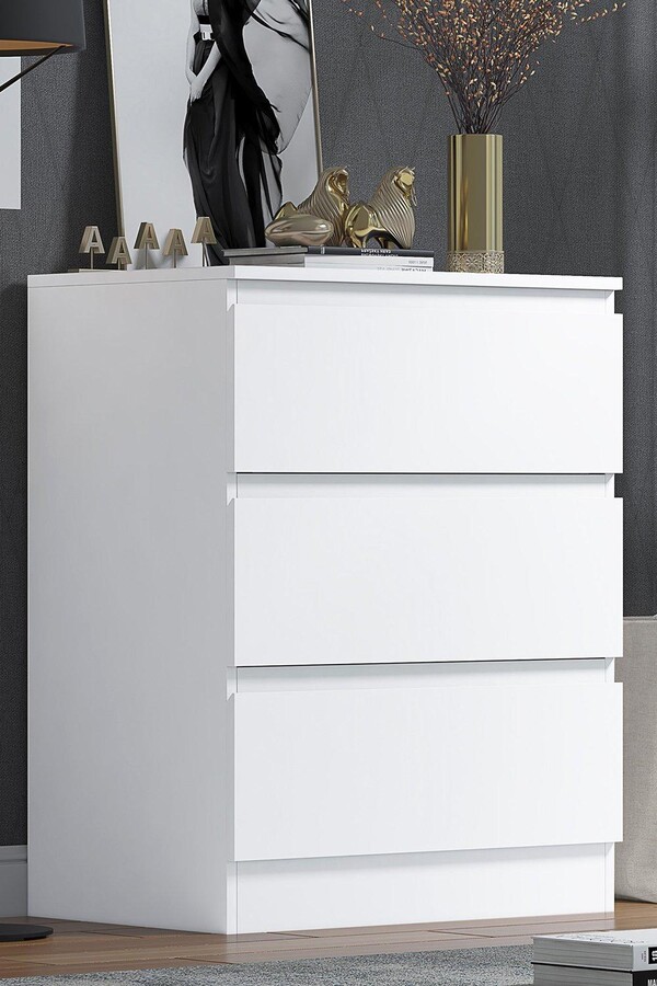 FWStyle 3 Drawer Matt White Bedside Chest - Stora - ShopStyle