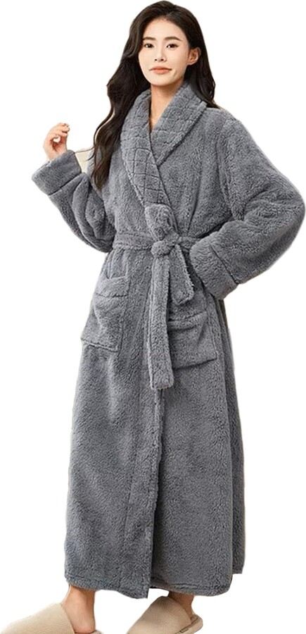 LOCIIXAT Womens Supersoft Fluffy Dressing Gown Full Long Bathrobe with ...