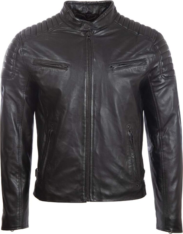 Aviatrix Men's Real Leather Fashion Biker Jacket with Padded Shoulder ...