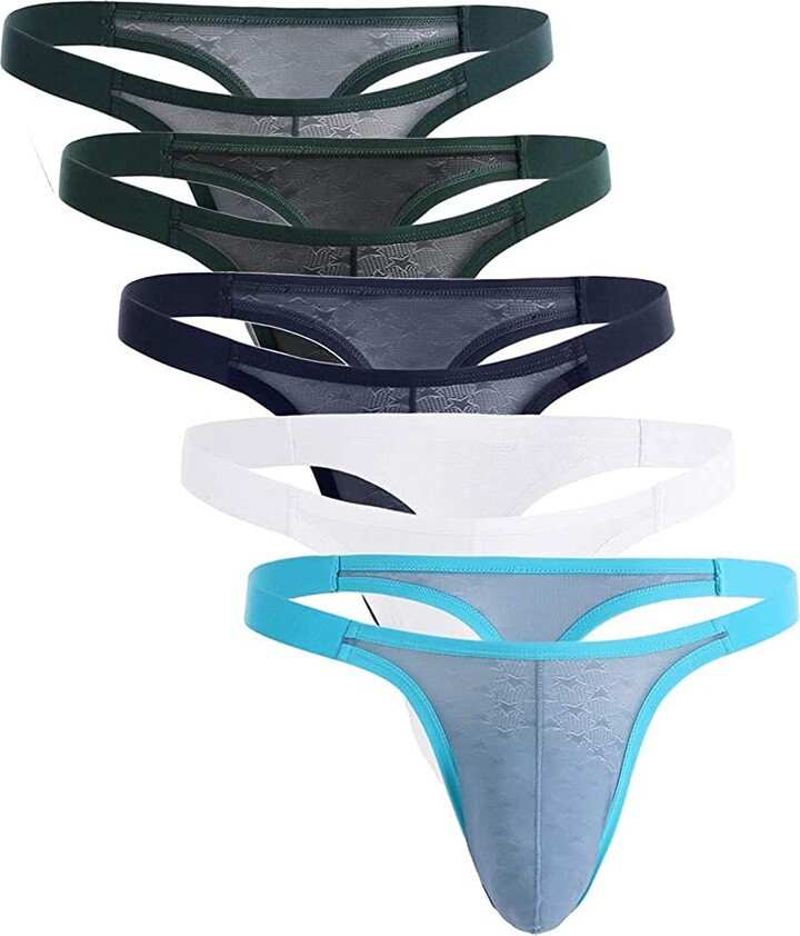 Juflam Men's Thong Underwear Striped Low Rise G-String Bulge Pouch Men ...