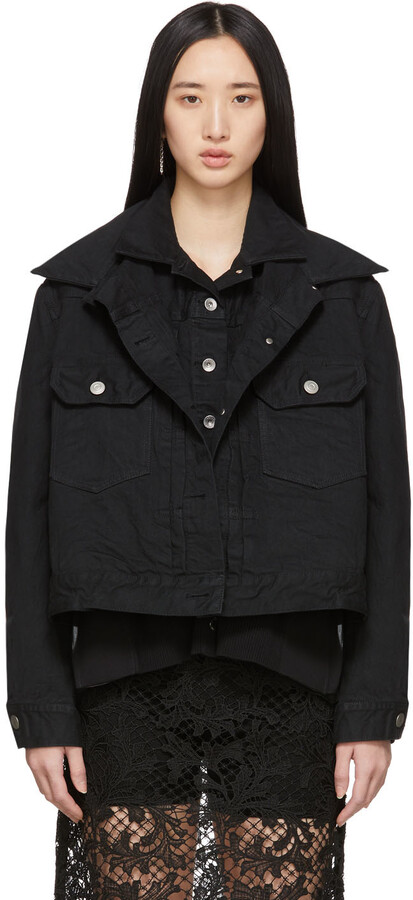 Sacai Black Denim Double-Layer Jacket - ShopStyle