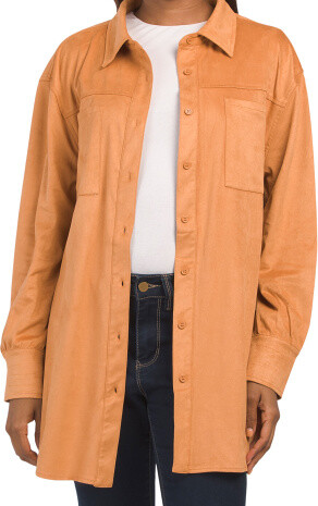 TJMAXX Faux Suede Button Down Shacket For Women - ShopStyle Tops