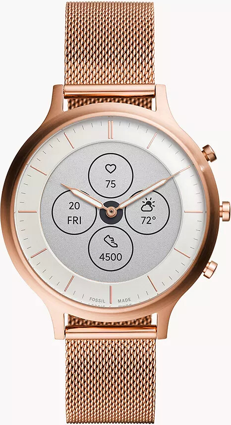 Fossil Hybrid Smartwatch Hr Charter Rose Gold-Tone Stainless Steel Mesh ...
