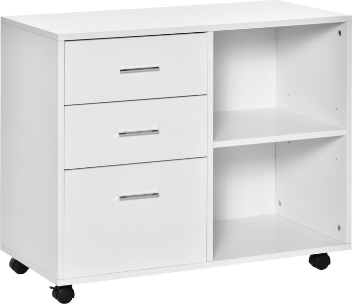 Homcom Wood File Cabinet Side Board 3 Drawer Shelf Caster Wheels, White ...