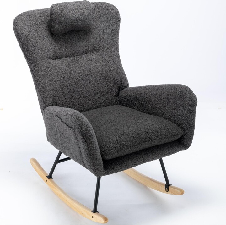 Simplie Fun Soft Teddy Fabric Rocking Chair with Solid Wood Base ...