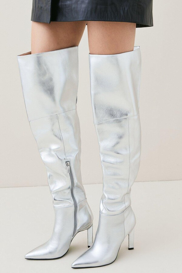 Karen Millen Metallic Over The Knee Heeled Boot - ShopStyle