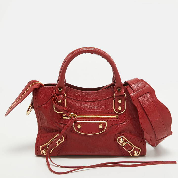 Balenciaga Red Leather Mini Classic Metallic Edge City Bag - ShopStyle