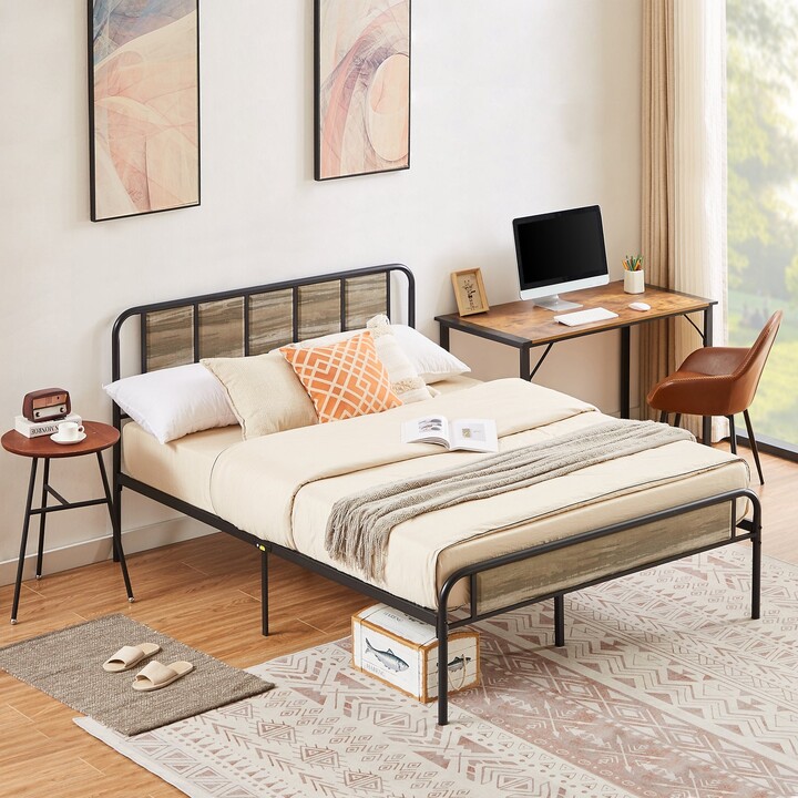 Vecelo Platform Bed Frame with Wood Headboard,Twin/Full/Queen Size Bed ...