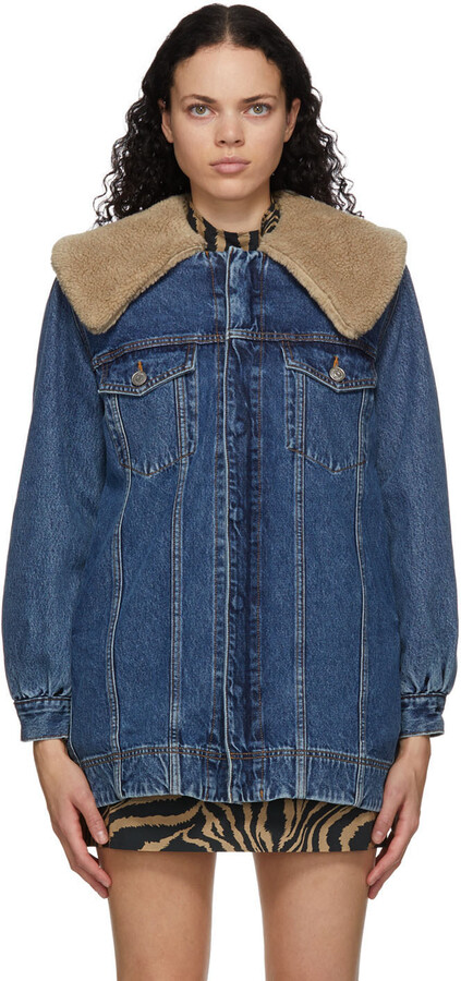 Ganni Blue Denim Teddy Oversized Jacket - ShopStyle