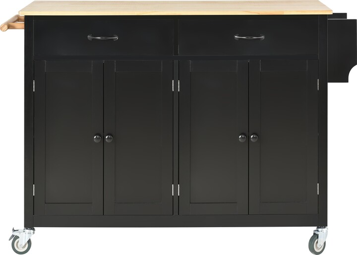 unbrand Kitchen Island Cart with Solid Wood Top,Locking Wheels,4 Door ...