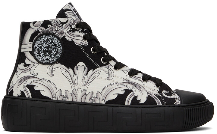 Versace Black & White Greca Barocco High Sneakers - ShopStyle