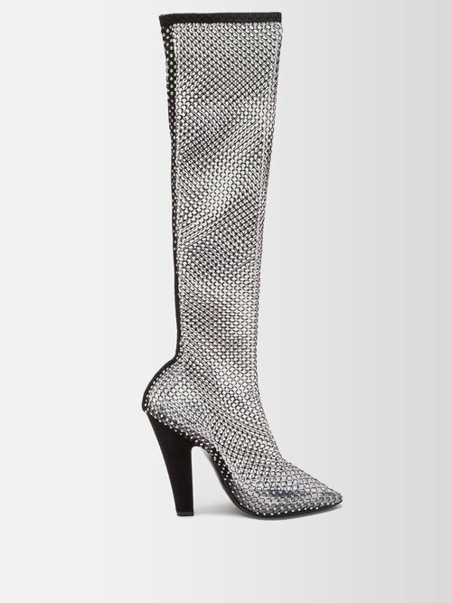 Saint Laurent Crystal-embellished Mesh Boots - ShopStyle
