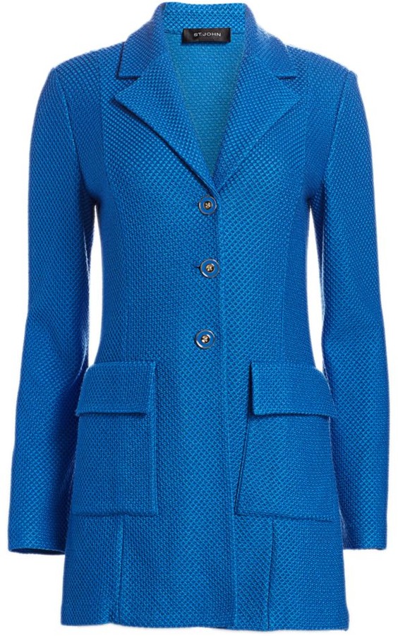 St. John Honeycomb Knit Stretch-Wool Long Jacket - ShopStyle