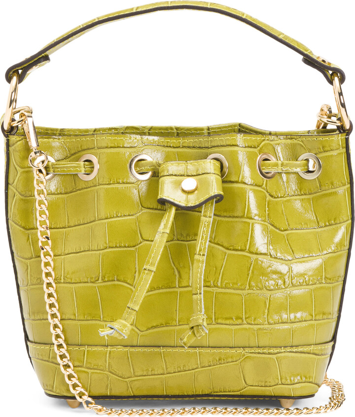 Stella Bianca Made In Italy Leather Croc Bucket Bag With Crossbody ...