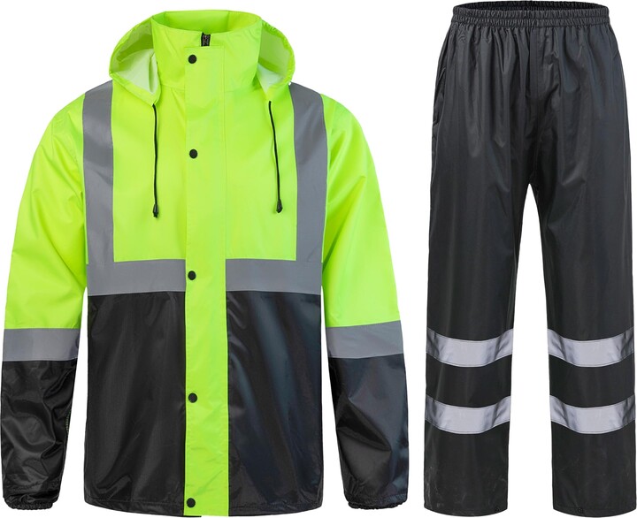 Yukirtiq Mens Waterproof Rainsuit 2 Pieces Rain Suit Hooded Jacket ...