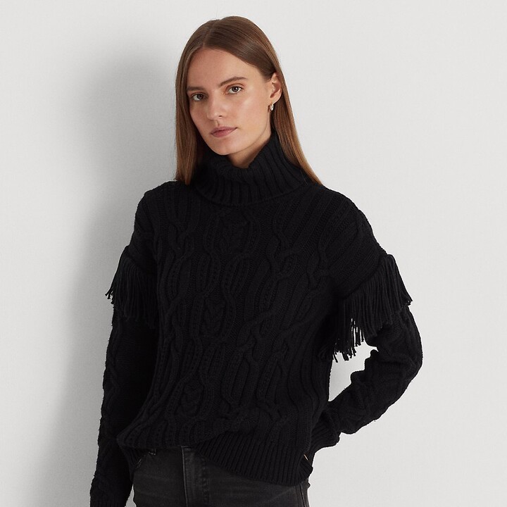 Lauren Ralph Lauren Ralph Lauren Fringe-Trim Aran-Knit Turtleneck ...