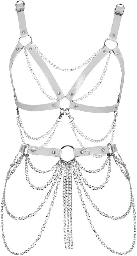BANSSGOTH Women Punk Leather Harness Body Full Cage Lingerie Waist Body ...