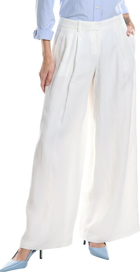 Theory Pleated Low-Rise Linen Pant - ShopStyle