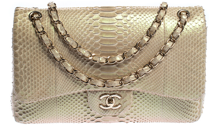 Chanel Champagne Python Jumbo Classic Double Flap Bag - ShopStyle