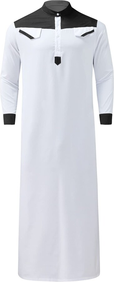 MKIUHNJ Checked Shirt Jacket Men's Casual Long Thobes Muslim Robe with ...