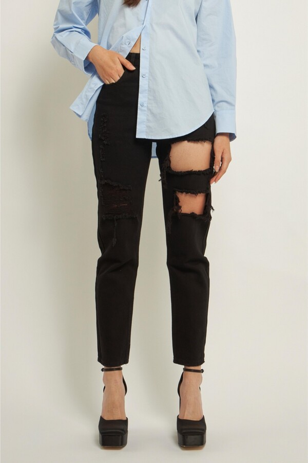 Grey Lab Women's Cut Out Ripped Straight Leg Denim Jeans - ShopStyle