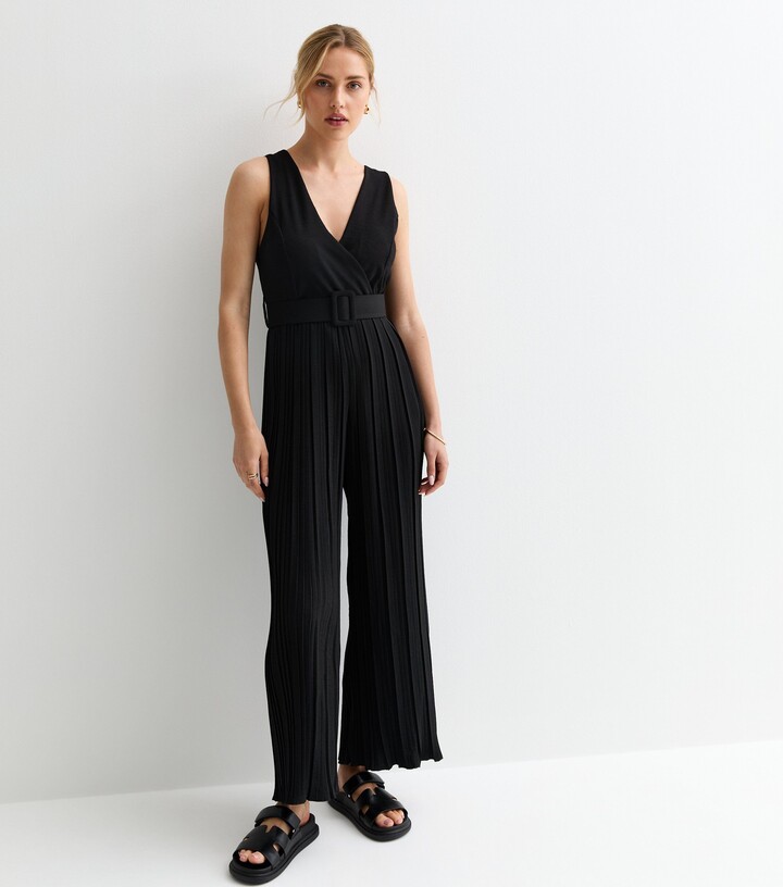 Gini London Black Plisse Belted Jumpsuit - ShopStyle