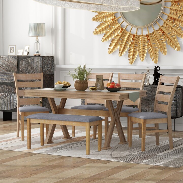 LELATTRADE 6-Piece Kitchen Dining Table Set, Retro 59" Rectangular ...
