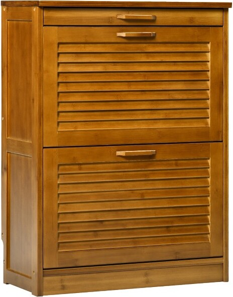 HOMCOM 3-Drawer Shoe Cabinet, Bamboo Shoe Storage Cabinet with Flip ...