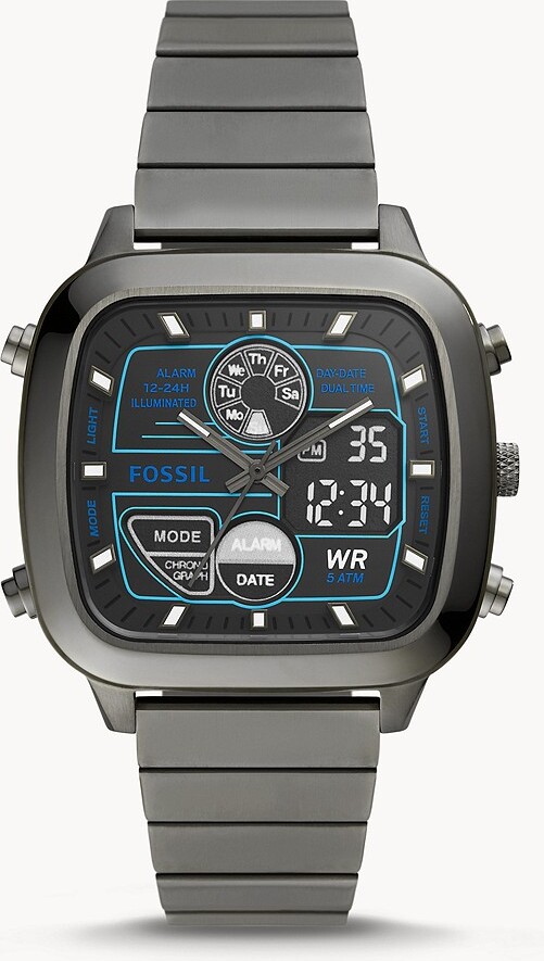 Fossil Retro Analog-Digital Smoke Stainless Steel Watch - ShopStyle