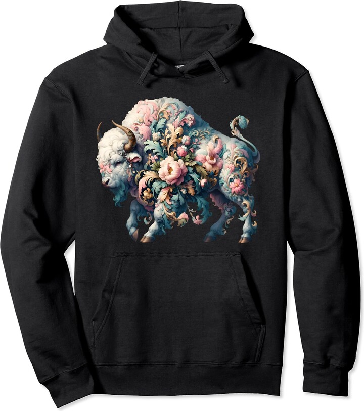 Animals and Flowers inspired by Rococo style Rococo inspired Bison with ...