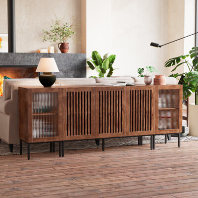 Ebern Designs Storage Cabinet,79" Farmhouse Sideboard Buffet Cabinet With Metal Base And ...