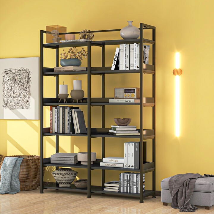 LivEditor Steel Frame Bookshelf, 6-tier Shelves with Back and Side ...