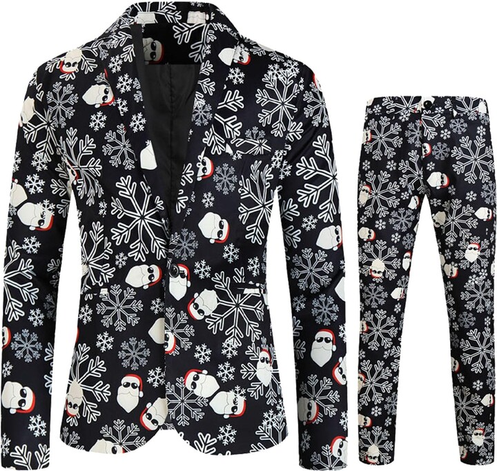 DGHM Christmas Tuxedo Suits for Men 2 Piece Regular Fit Suit Snowfalke ...