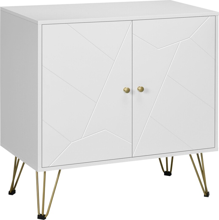 HOMCOM Modern Storage Cabinet with 2-tier Door Cupboard and Golden ...