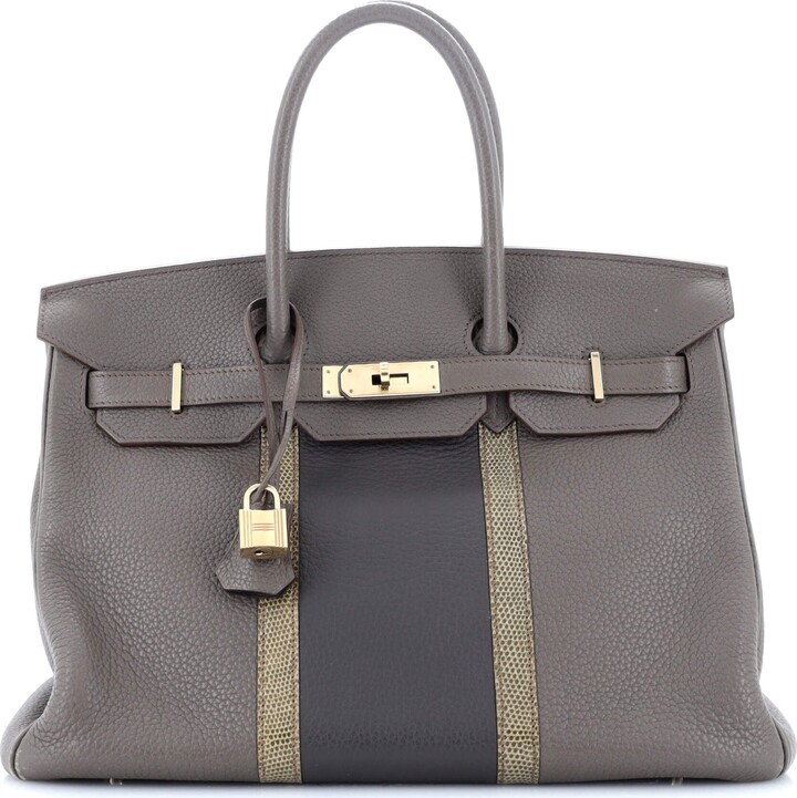 Hermes Club Birkin Bag Grey Clemence and Lizard with Permabrass ...