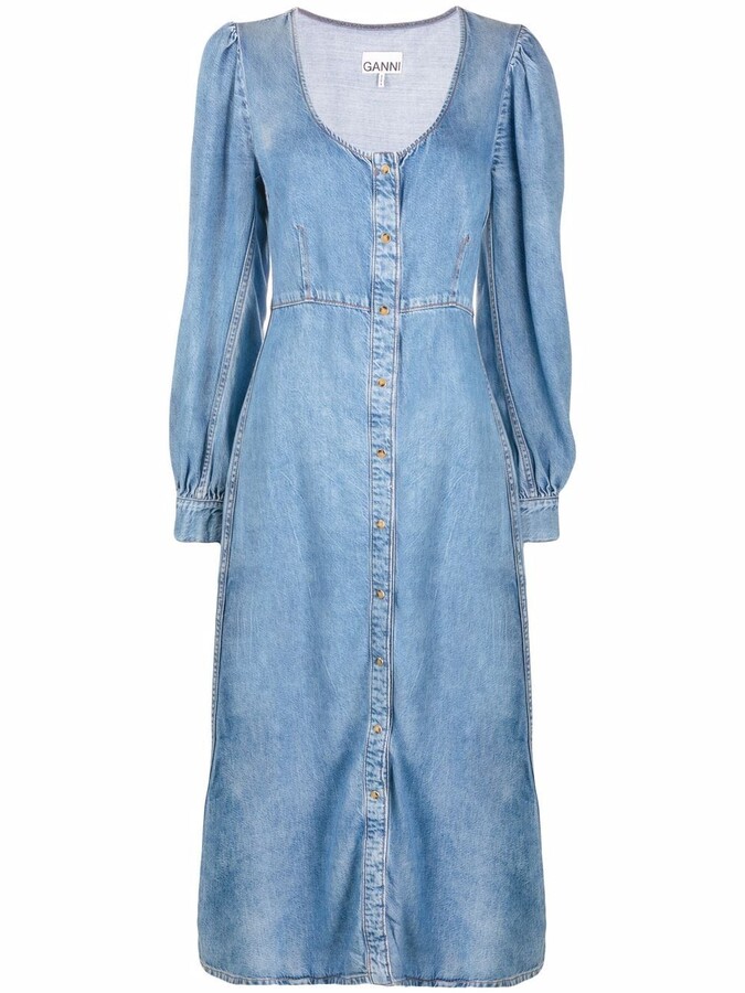 Ganni Long-Sleeve Denim Midi Dress - ShopStyle
