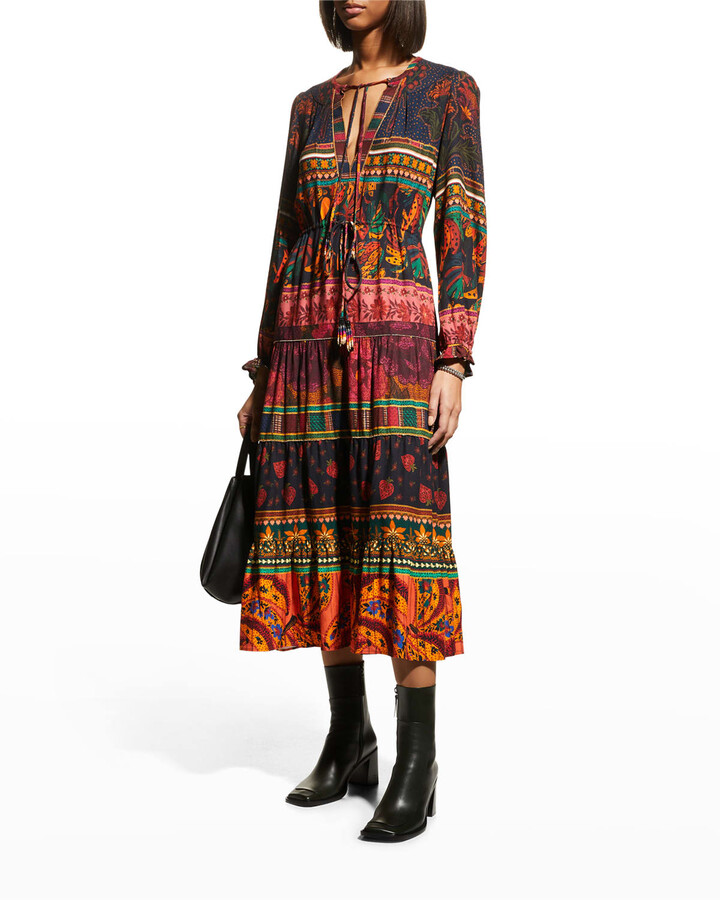 Farm Rio Mixed Patchwork Midi Dress - ShopStyle
