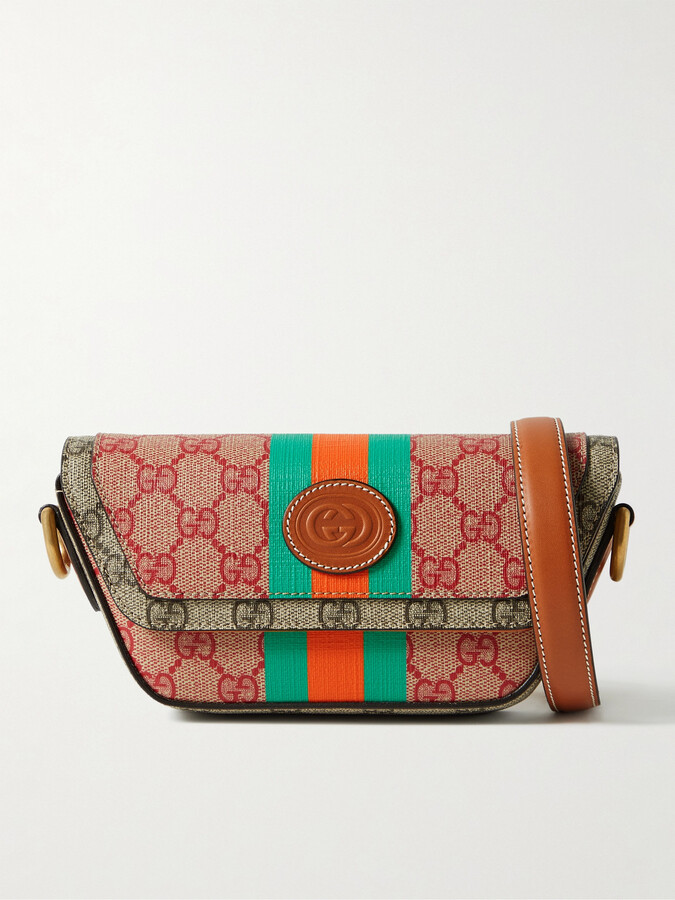 Gucci GG Mini Leather-Trimmed Monogrammed Coated-Canvas Messenger Bag ...