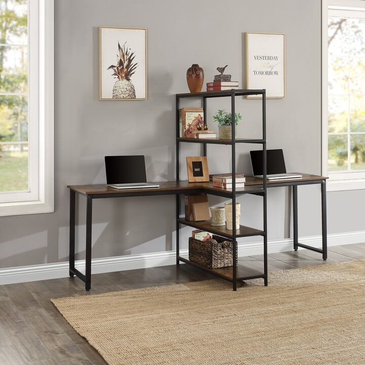 TiramisuBest Double Workstations Office Desk with Storage Shelves ...