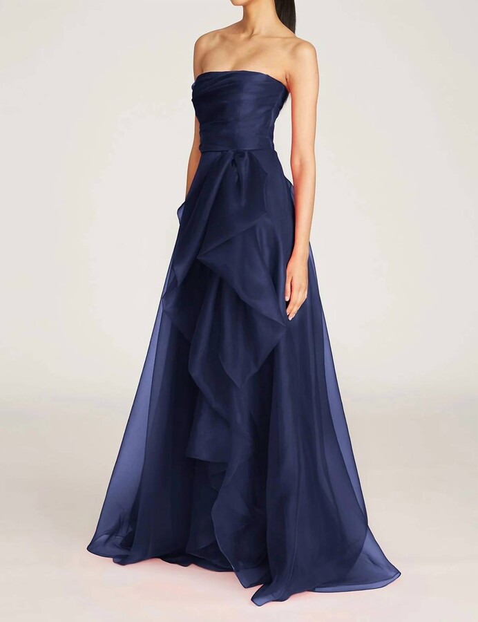 Theia Teresa Strapless Draped Gown In Navy - ShopStyle Evening Dresses