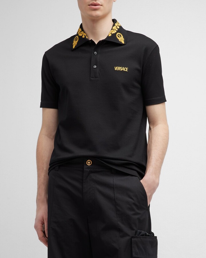 Versace Men's Barocco Embroidered-Collar Polo Shirt - ShopStyle