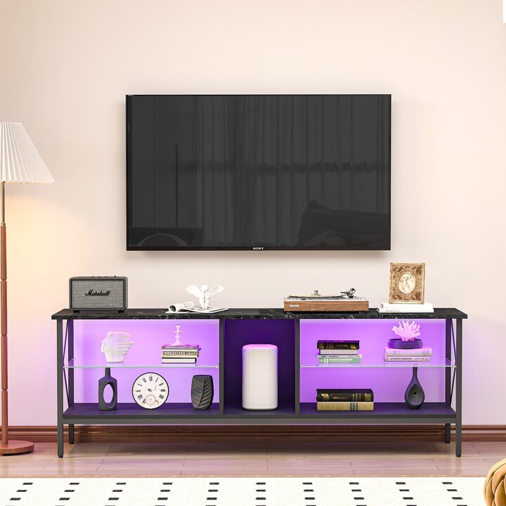 Pammeliinc TV Stand, LED TV Media Console Counter with Tempered Glass ...