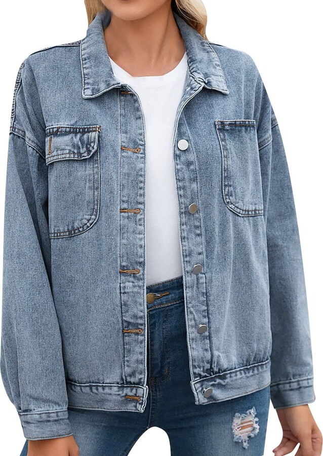 UnoSheng Thin Summer Jacket Women's Denim Jacket with Retro Wash and ...