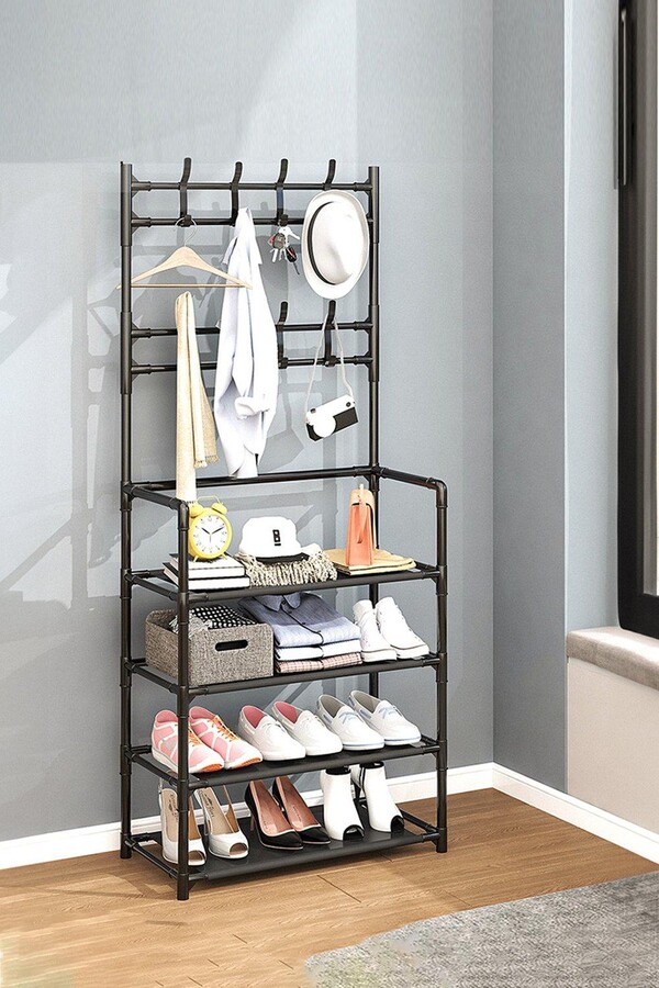 Living and Home 4-Tier Shoe Rack with Coat Hanger - ShopStyle