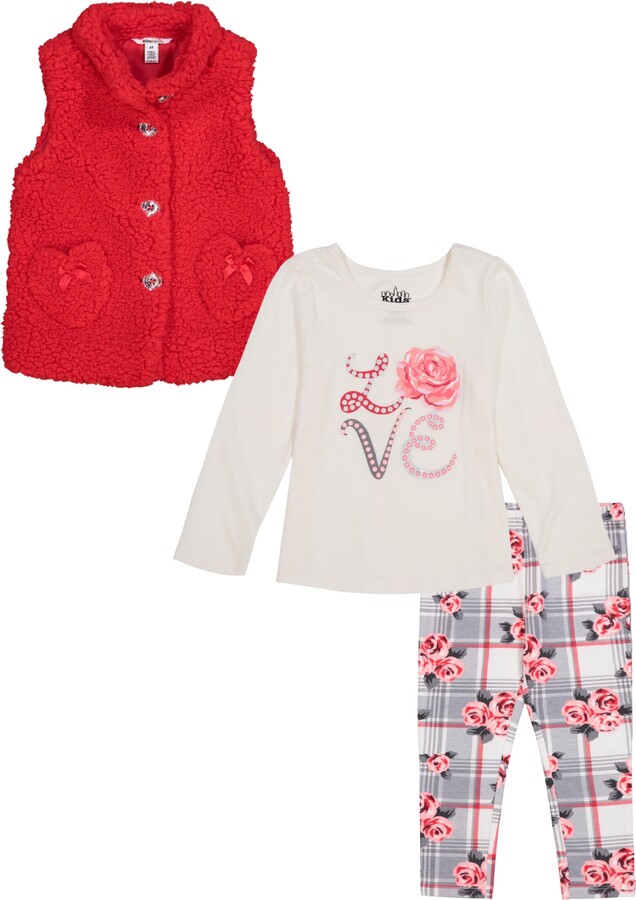 Kids Headquarters Little Girls Sherpa Vest, T-shirt and Leggings Set ...