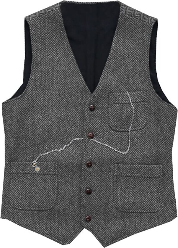 HSLS Mens Herringbone Suit's Wool Vest Tweed Casual Dress Waistcoat ...