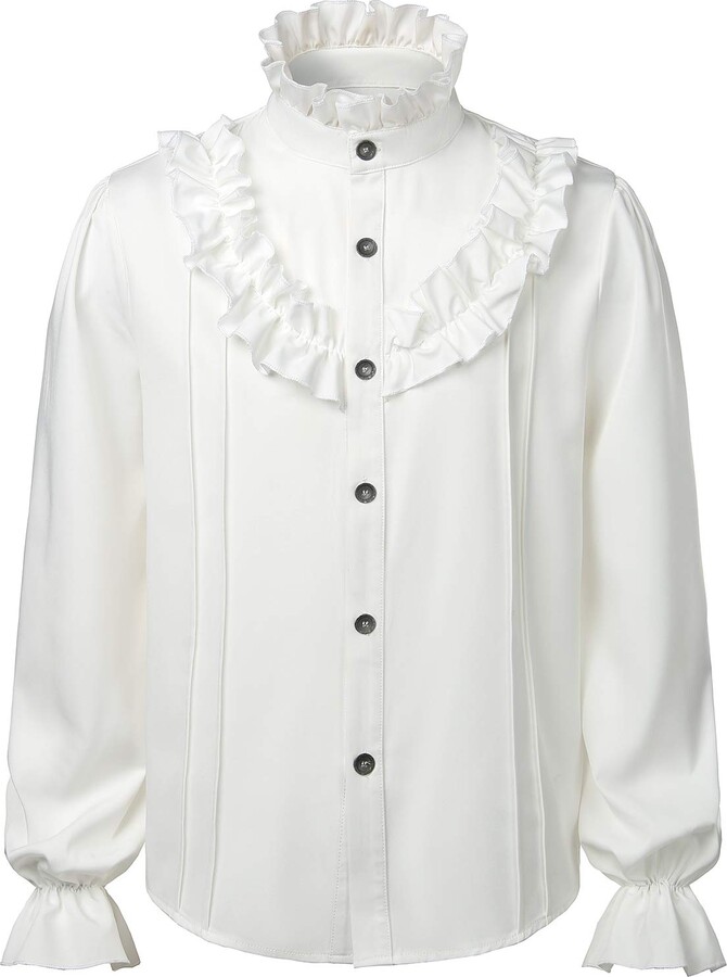 VATPAVE Mens Ruffle Pirate Shirts Medieval Renaissance Cosplay Costume ...